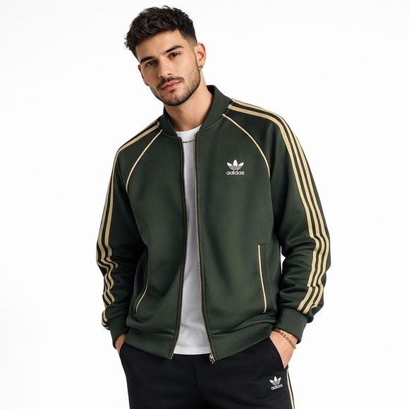 adidas | Jackets & Coats | Mens Adidas Olive Green Jacket With Gold ...
